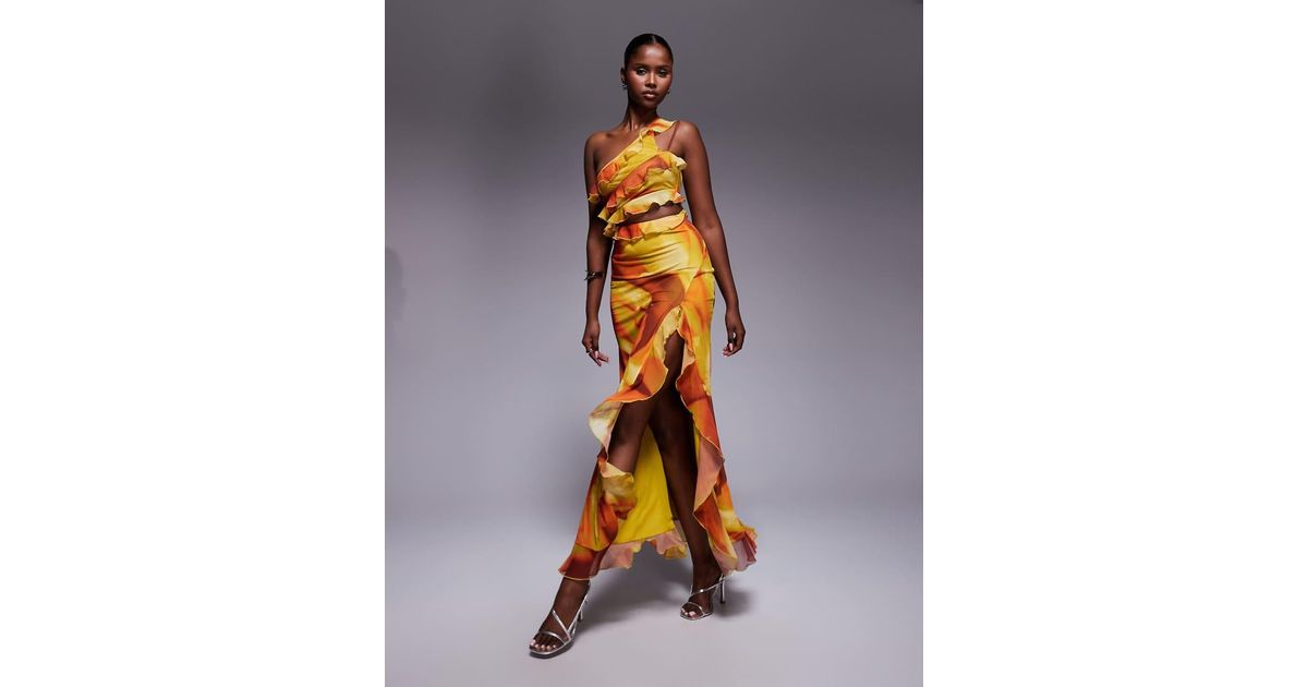 ASOS One Shoulder Ruffle Detail Maxi Dress in Blue | Lyst UK