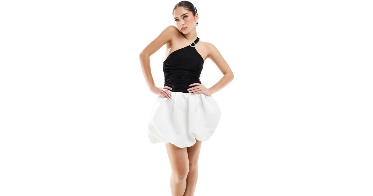 The Frolic Exclusive One Shoulder Lace Bodice Contrast Puffball Mini ...