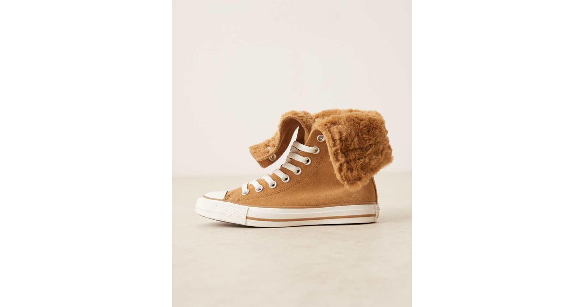 Converse Chuck Taylor All Star Faux Fur Fold Over Trainers in Natural ...