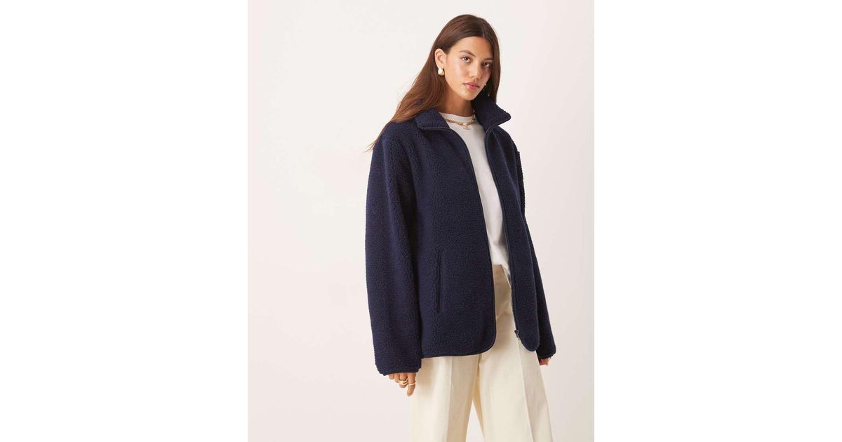 ASOS Borg Zip Through Fleece in Blue | Lyst UK