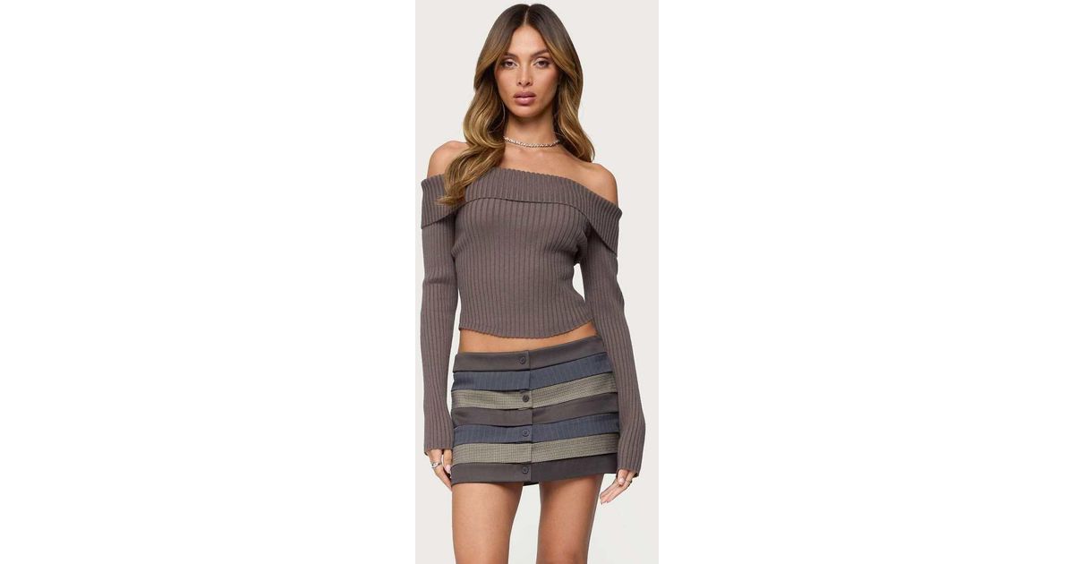 Edikted Lauren Knit Fold Over Top in Grey | Lyst UK