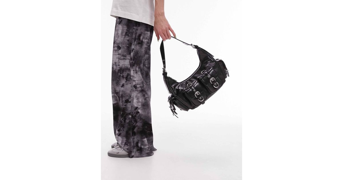 TOPSHOP Serena Multi Pocket Shoulder Bag in Black | Lyst