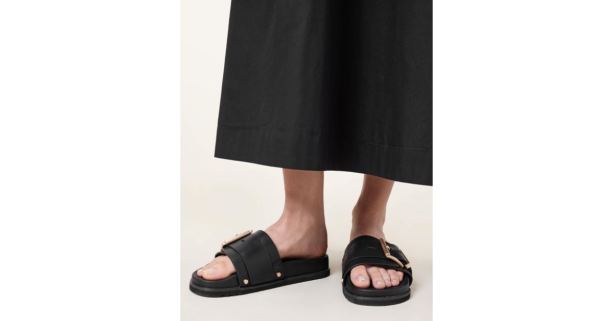 AllSaints Ellie Studded Leather Sliders in Black | Lyst