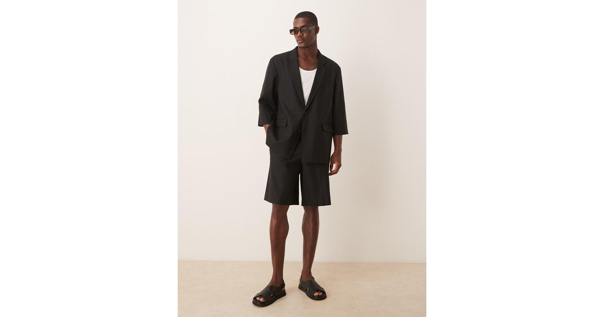 ASOS Linen Blend Shorter Sleeve Suit Jacket in Black for Men | Lyst