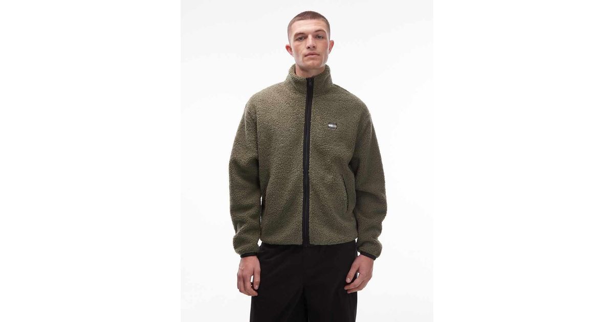 Tommy Hilfiger Badge Logo Zip Through Teddy Jacket in Brown for Men ...