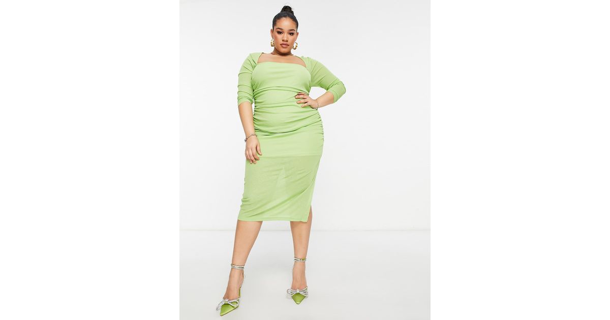The Frolic Plus The Frolic Exclusive Plus Square Neck Ruched Side Midi ...