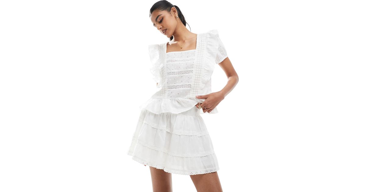 Bershka Embroidered Tiered Rara Mini Skirt in White | Lyst