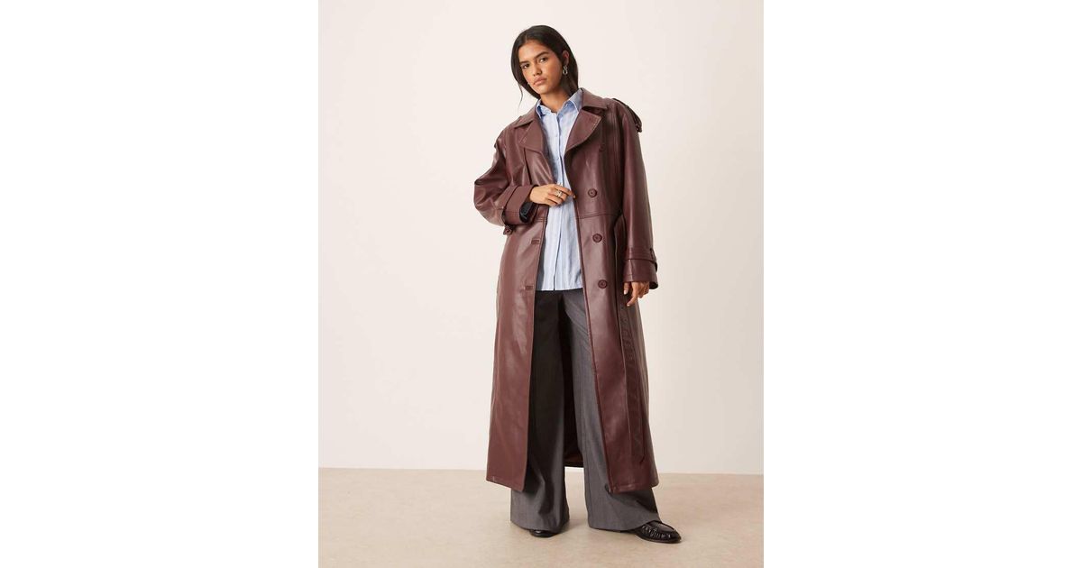 Urbancode Faux Leather Drop Shoulder Oversized Trench Coat in Natural ...