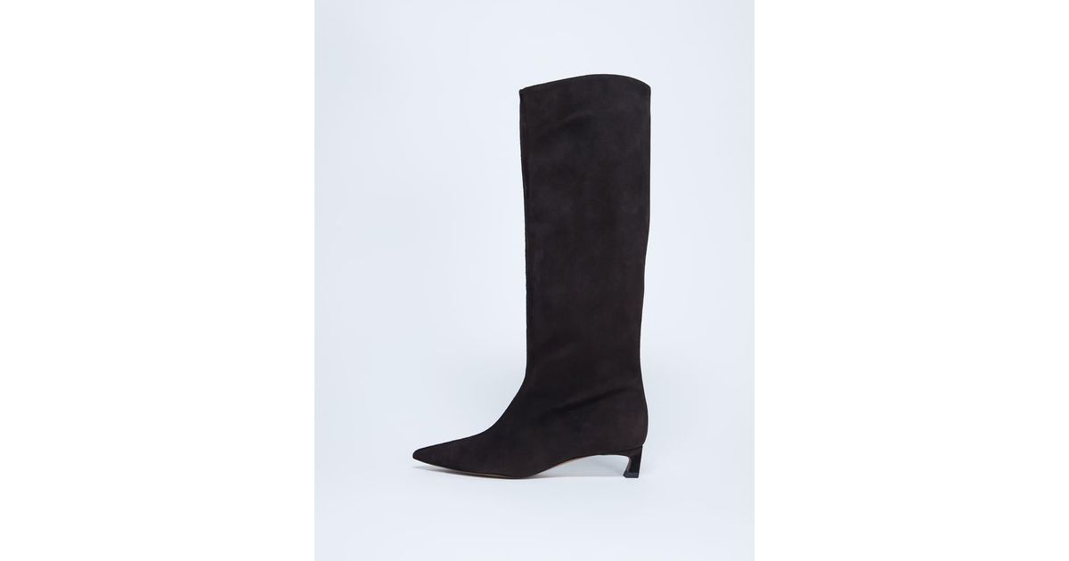 TOPSHOP Sophie Premium Suede Leather Point Toe Knee High Boot in Black ...