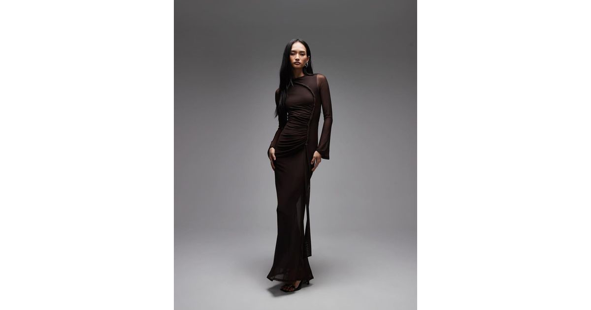 ASOS Mesh Long Sleeve Maxi Dress With Twisted Detailing in Black | Lyst UK
