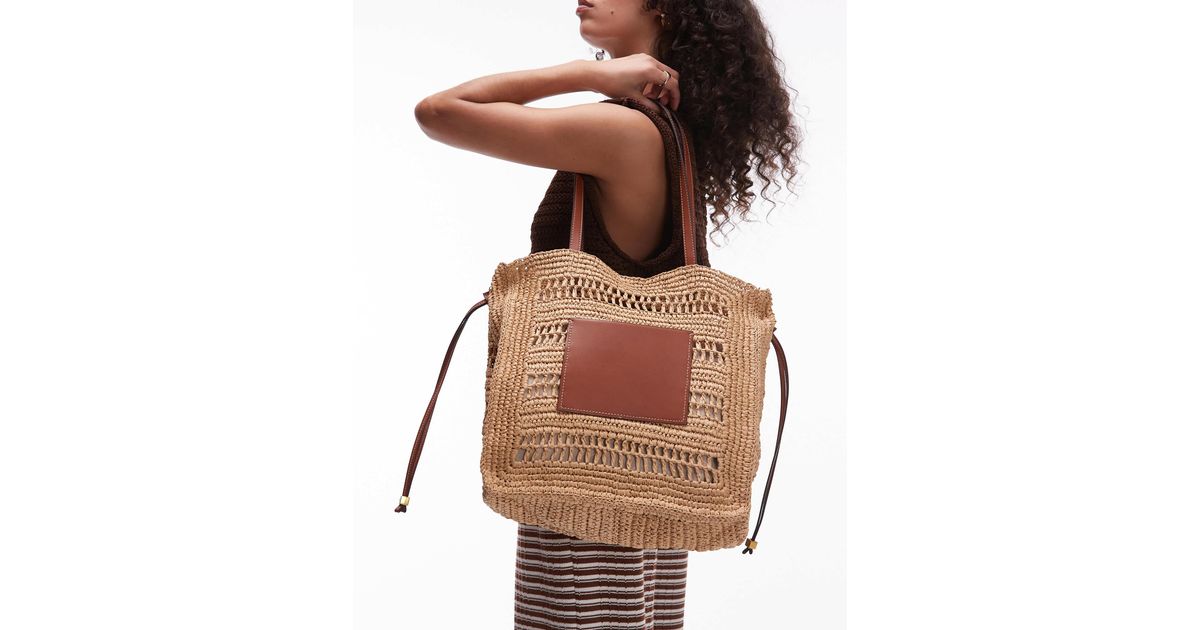 Mango Woven Straw Tote Bag in Brown | Lyst
