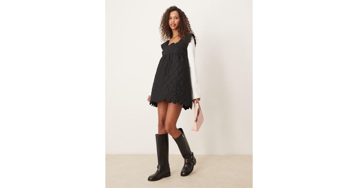 ASOS Quilted Smock Mini Dress in Natural | Lyst UK