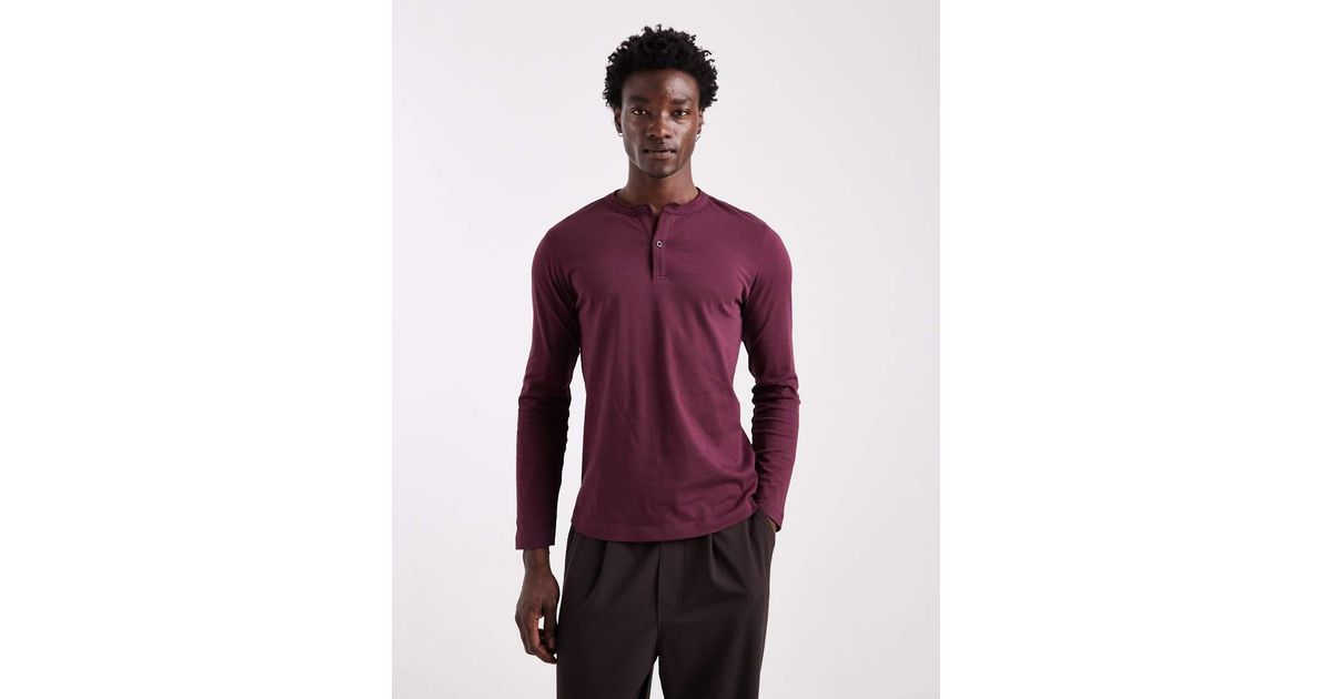 ASOS Long Sleeve Henley With Dropped Shoulder in Purple for Men | Lyst UK