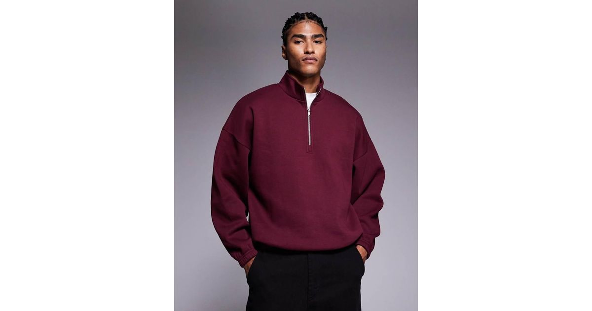 ASOS Boxy Relaxed Quarter Zip Sweatshirt in Red for Men | Lyst UK
