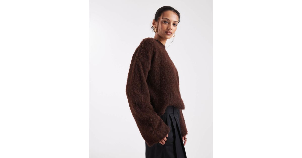 ASOS Brushed Oversized Wool Blend Knit Sweater in Brown | Lyst