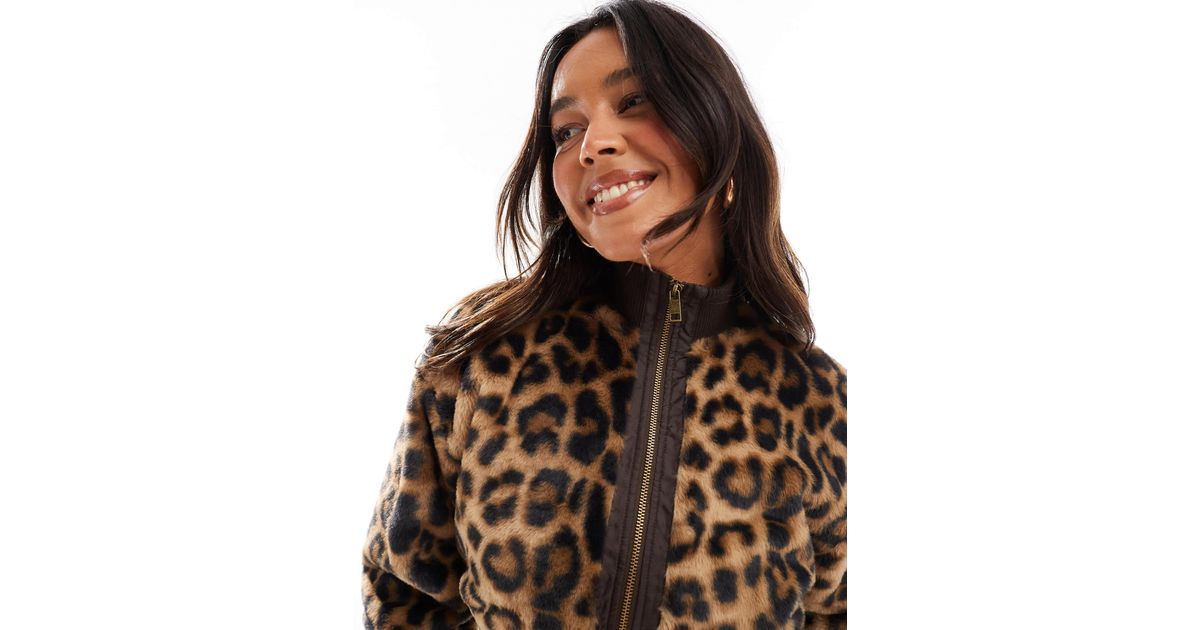 Bershka Leopard Print Cropped Jacket in Brown | Lyst