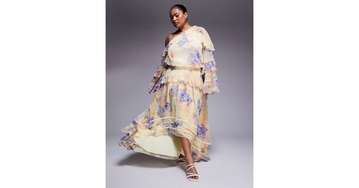 ASOS Curve Pearl Embellished Chiffon exaggerated Maxi Dress in Gray | Lyst