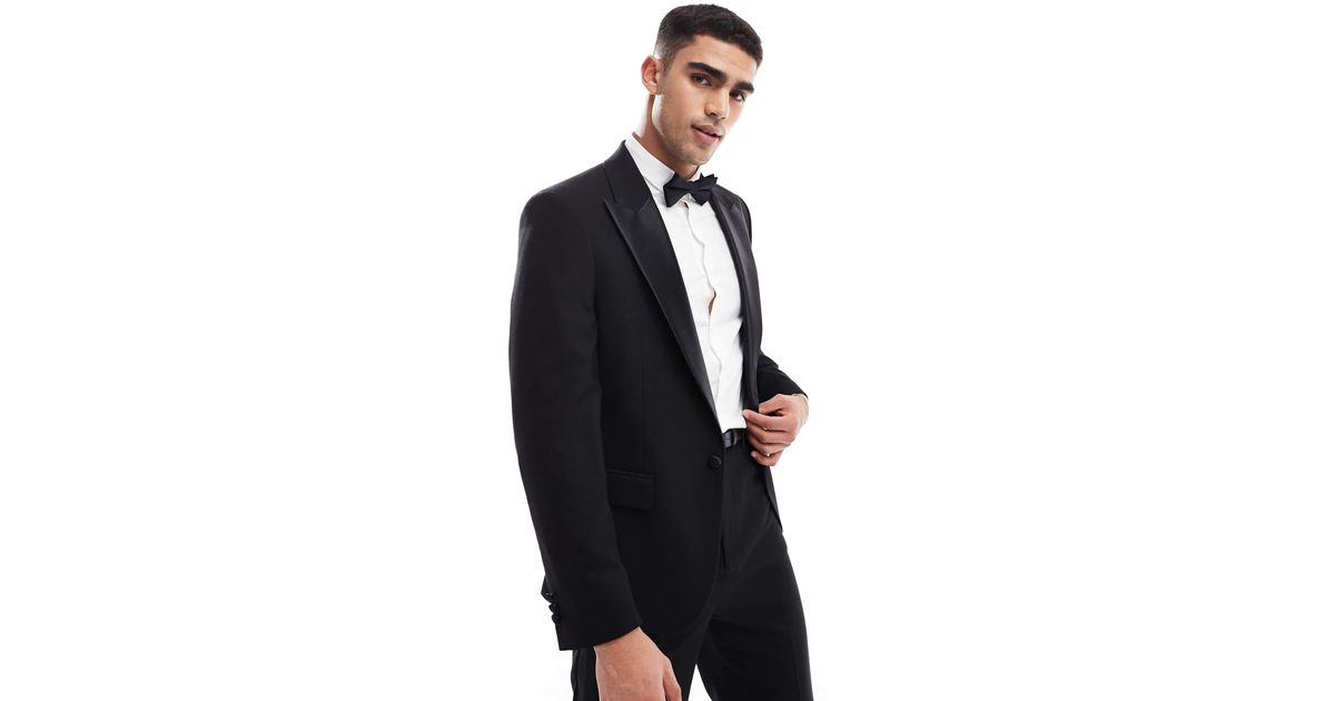ASOS New Skinny Tuxedo Suit Jacket With Low Break in Blue for Men | Lyst