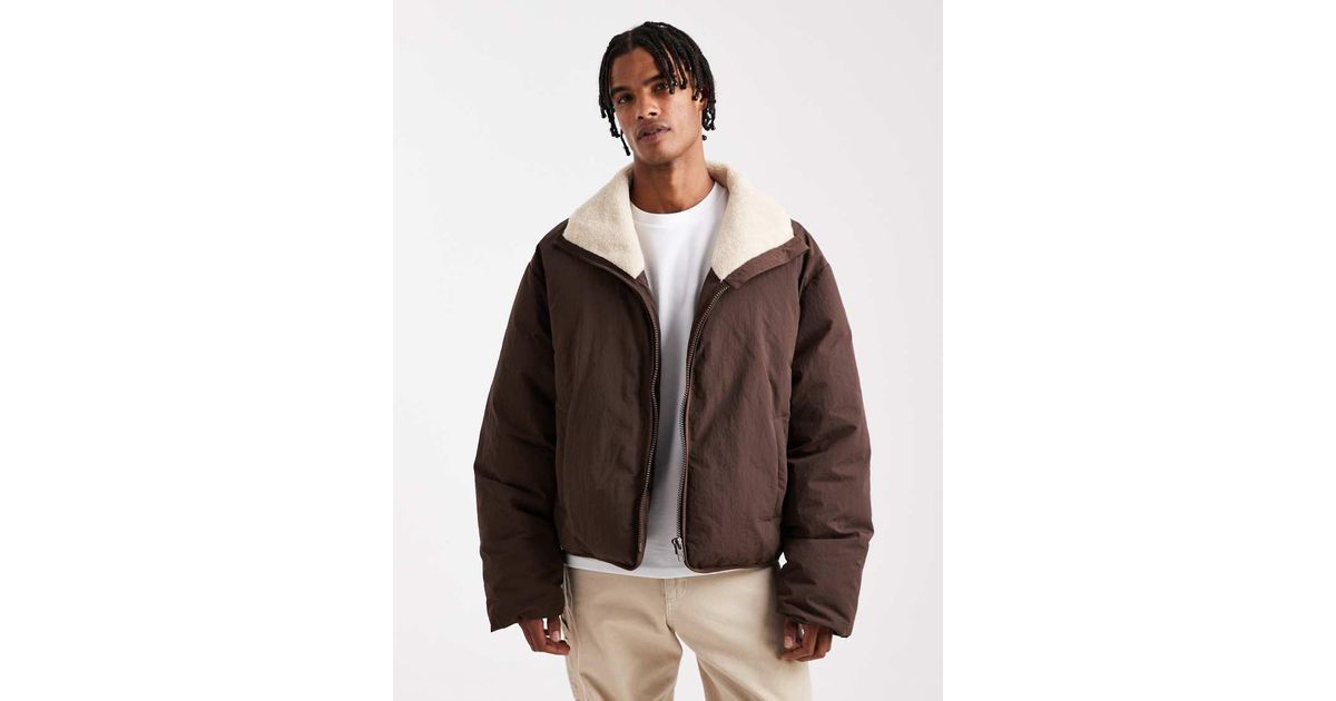 ASOS Borg Lined Puffer in Brown for Men | Lyst UK