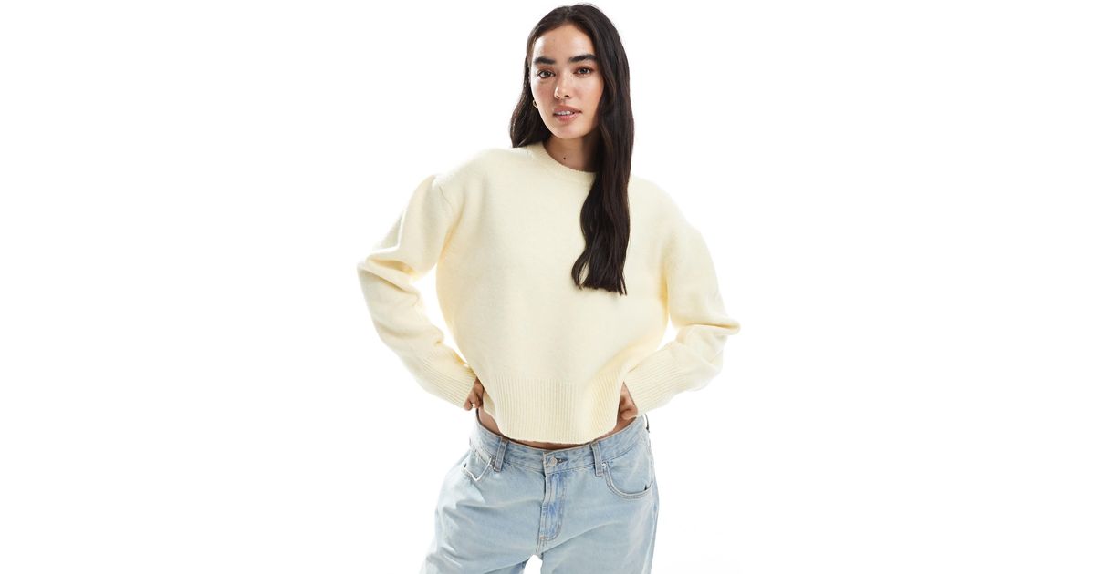 ASOS Boxy Crew Neck Jumper With Side Split Detail in Natural | Lyst