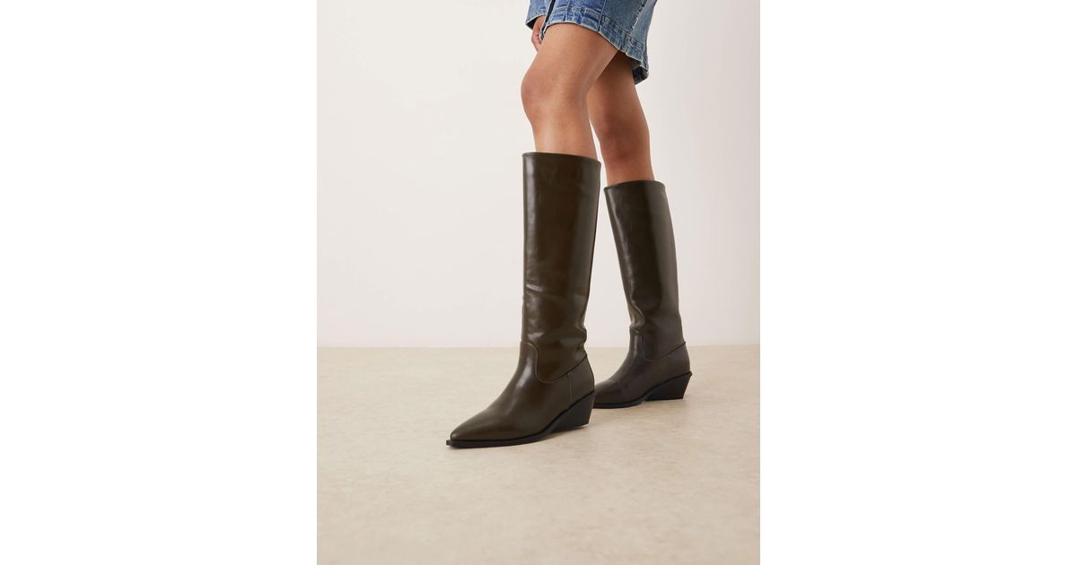 Glamorous Western Knee Boots in Natural | Lyst