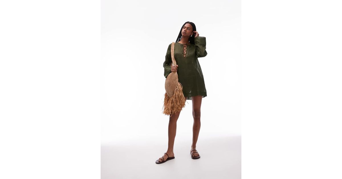 ARKET Pure Ramie Sheer Mini Beach Cover-Up in Green | Lyst UK