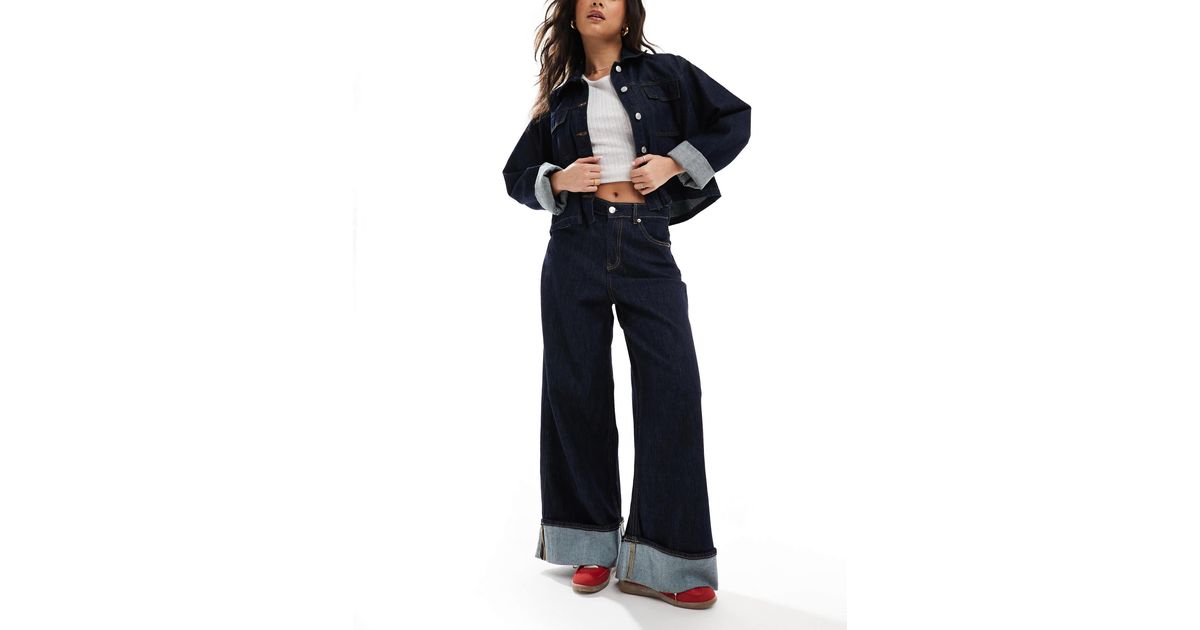 Stradivarius Wide Leg Turn Up Jean in Blue | Lyst