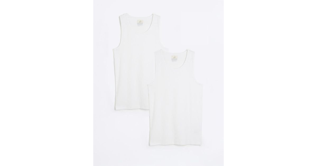 River Island Muscle Fit Ribbed Vest Set in White for Men | Lyst UK