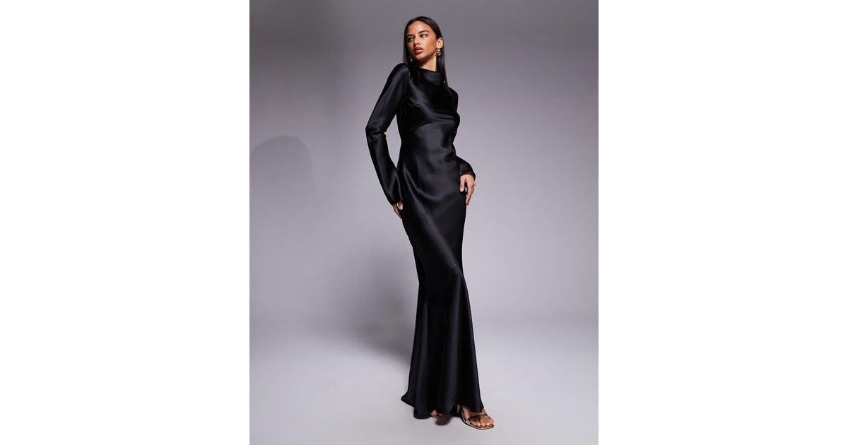 DASKA Satin Maxi Dress in Black | Lyst UK