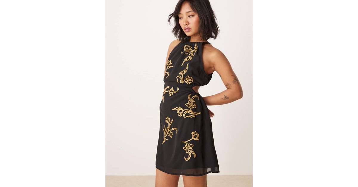 ASOS Asos Design All-over Floral Embroidered Halter Midi Dress With ...