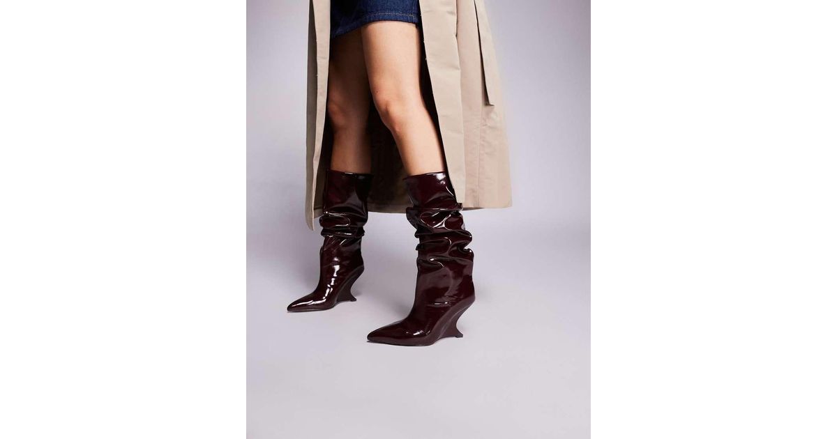 ASOS Cheryl Wedge Slouch Knee Boots in Red | Lyst UK