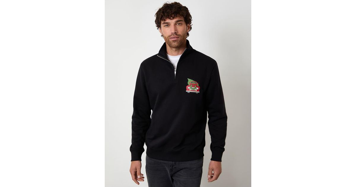 Threadbare Christmas Graphic Print Quarter Zip Sweatshirt in Blue for ...