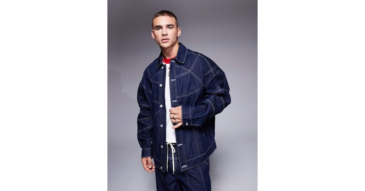 ASOS Co-ord Oversized Denim Jacket With Seam Detail in Blue for Men ...