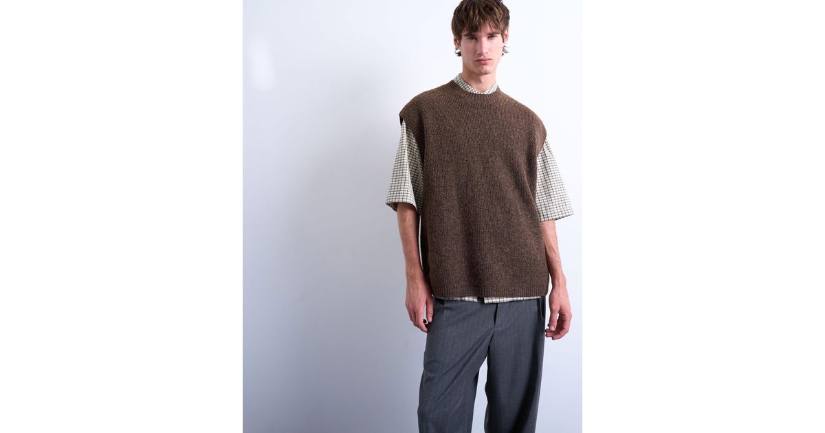 TOPMAN Oversized Fit Knitted Crew Neck Tank in Brown for Men | Lyst