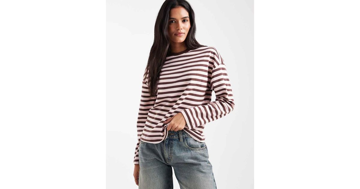 New Look New Look Striped Long Sleeve Boxy Top in Red | Lyst UK