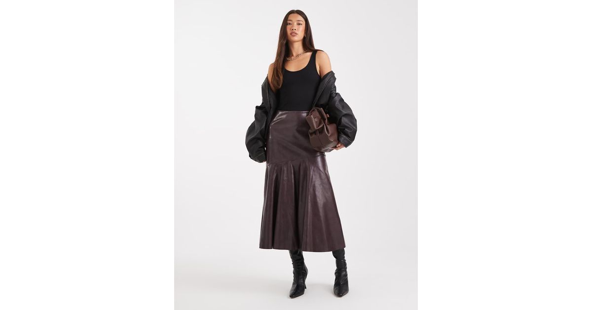 French Connection Pu Fluted Midi Skirt in Red | Lyst UK