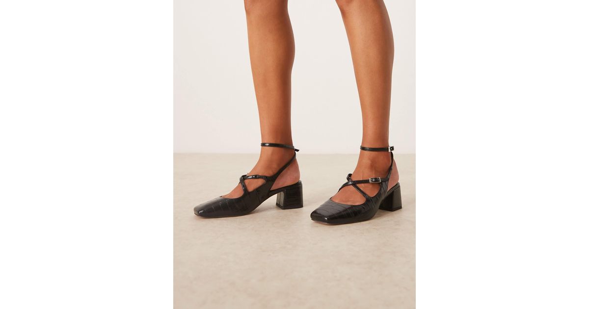 ASOS Simone Buckle Strap Detail Mid Block Heel Shoes in Black | Lyst