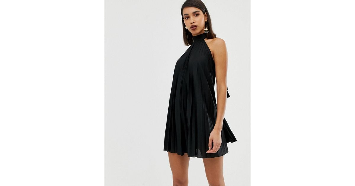Asos Backless Halter Pleated Mini Dress In Black Lyst