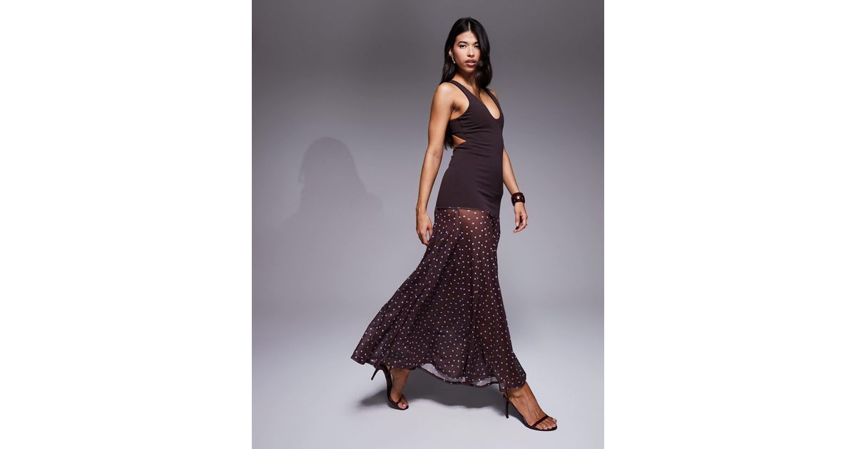 ASOS Crepe Maxi Dress With Sheer Skirt in Purple | Lyst