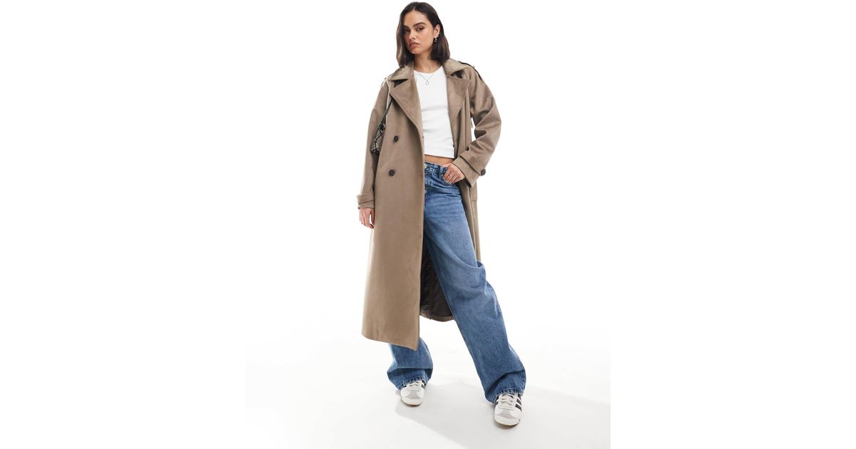ASOS Premium Suedette Trench Coat in Blue | Lyst