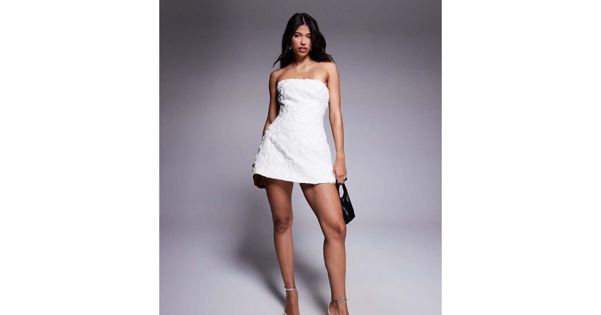 Murci Exclusive Structured Bandeau 3d Floral Mini Dress in White | Lyst UK