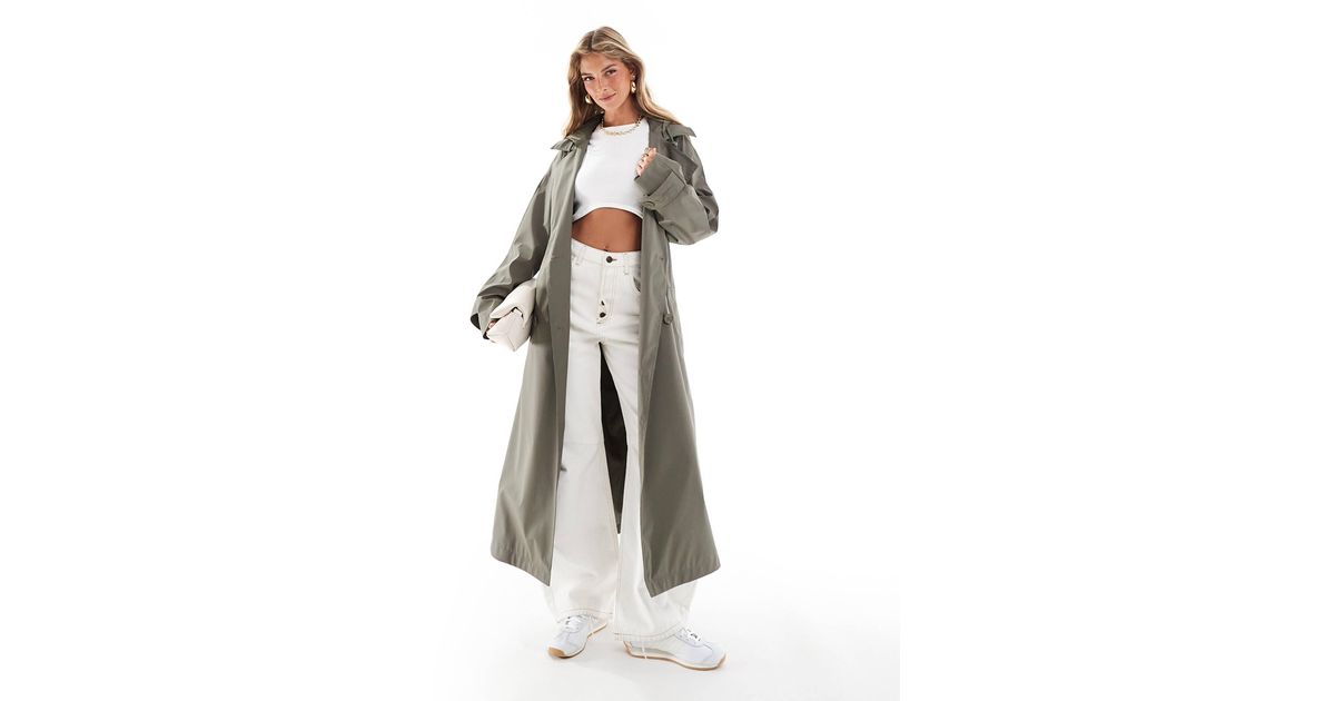 ASOS Rubberised Rain Hooded Trench Coat With Belt Detail in White | Lyst