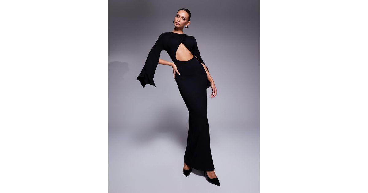 ASOS Split Angel Sleeve Maxi Dress With Cut Out in Blue | Lyst