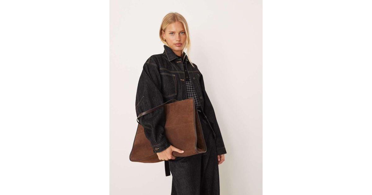 Mango Suede Structured Tote Bag in Brown | Lyst UK