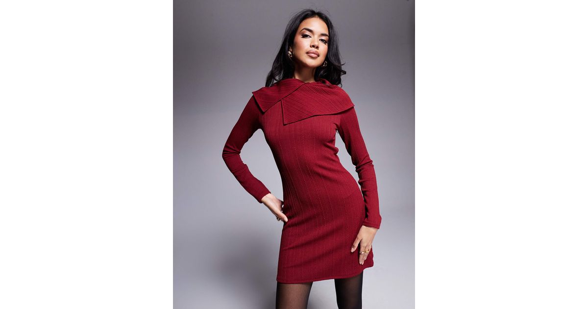 ASOS Cable Cross Over Neck Mini Dress in Red | Lyst