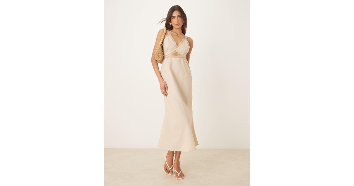 Never Fully Dressed Mimi Linen Cut-out Midaxi Dress in Natural | Lyst