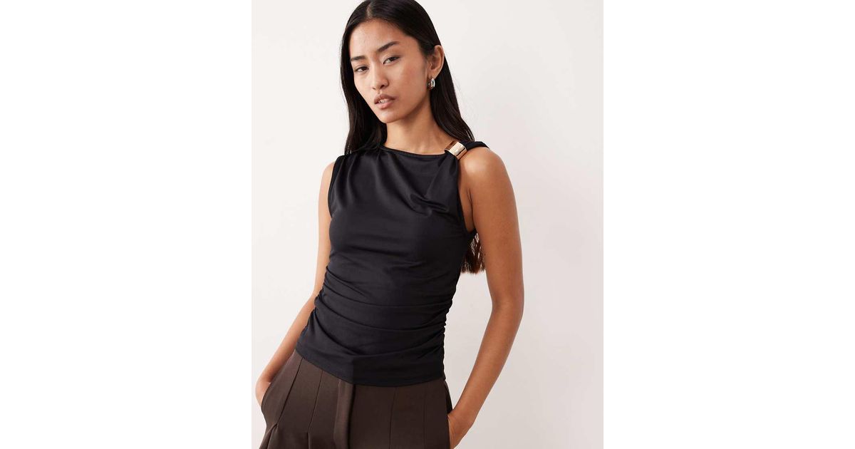 ASOS Draped Slash Neck Top With Metal Hardware Detail in Black | Lyst UK