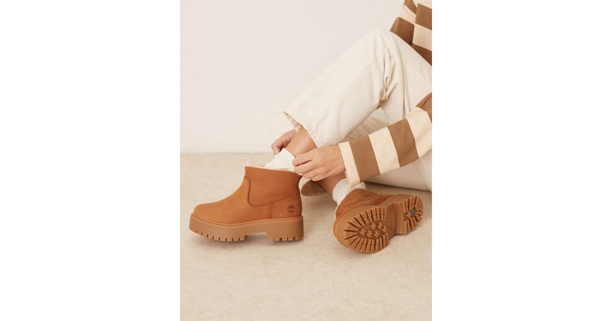 Timberland Stone Street Platform Borg Lined Chelsea Boots in Natural ...