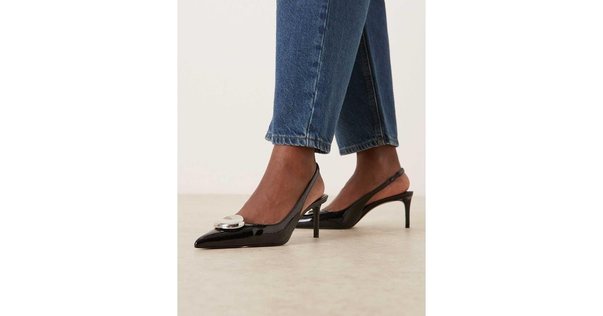 Mango Pointed Toe Slingback Heels With Statement Hardware in Blue | Lyst