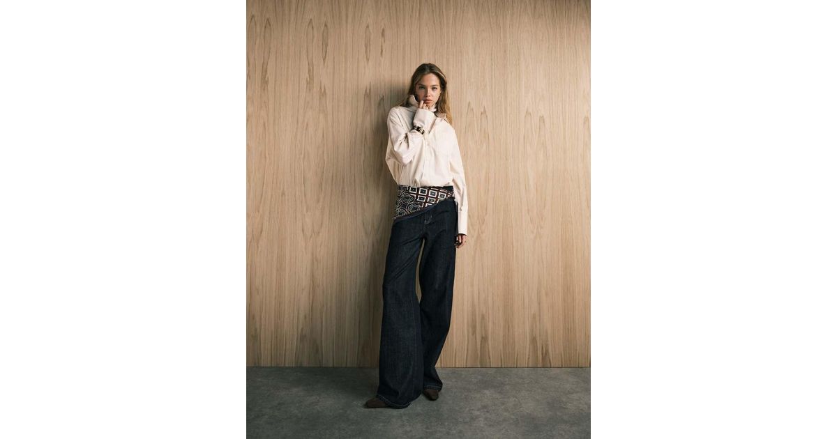 Mango Max Cotton Straight Jean With Contrast Stitch in Natural | Lyst UK